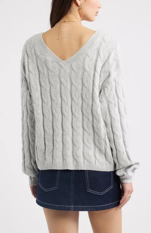 Bp. Cable Knit V-neck Cotton Blend Sweater - Grey Light Heather
