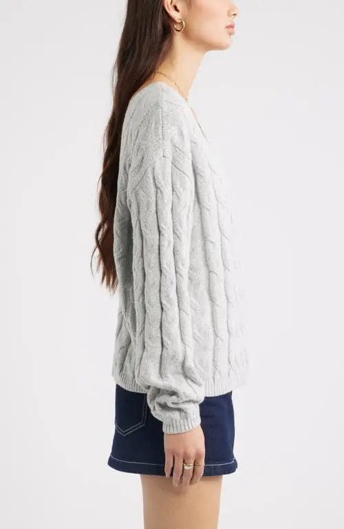 Bp. Cable Knit V-neck Cotton Blend Sweater - Grey Light Heather