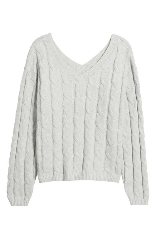Bp. Cable Knit V-neck Cotton Blend Sweater - Grey Light Heather