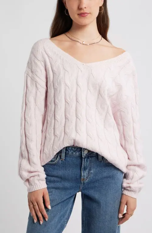 Bp. Cable Knit V-neck Cotton Blend Sweater - Pink Primrose