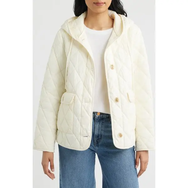 Bernardo Diamond Quilted Hooded Liner Jacket - Vanilla Ice