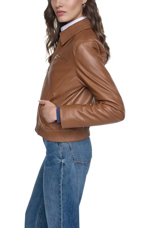 Cole Haan Leather Bomber Jacket - Hazelnut