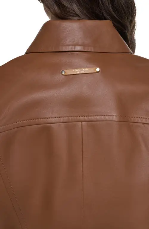 Cole Haan Leather Bomber Jacket - Hazelnut