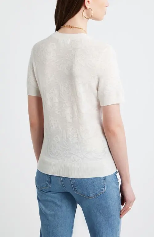 Treasure & Bond Floral Jacquard Short Sleeve Wool & Cashmere Sweater - Ivory Dove