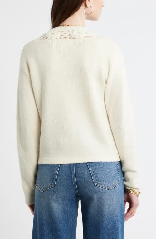 Treasure & Bond Floral Trim Cardigan - Ivory Dove