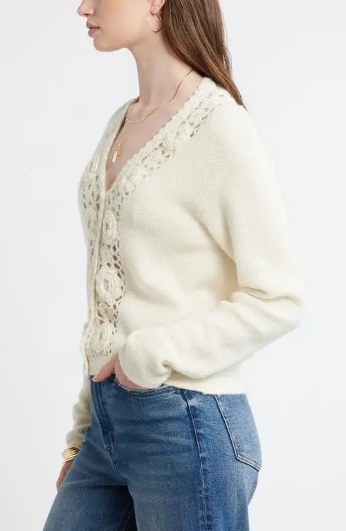 Treasure & Bond Floral Trim Cardigan - Ivory Dove