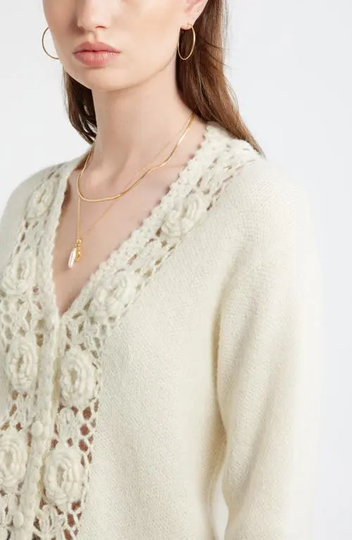 Treasure & Bond Floral Trim Cardigan - Ivory Dove