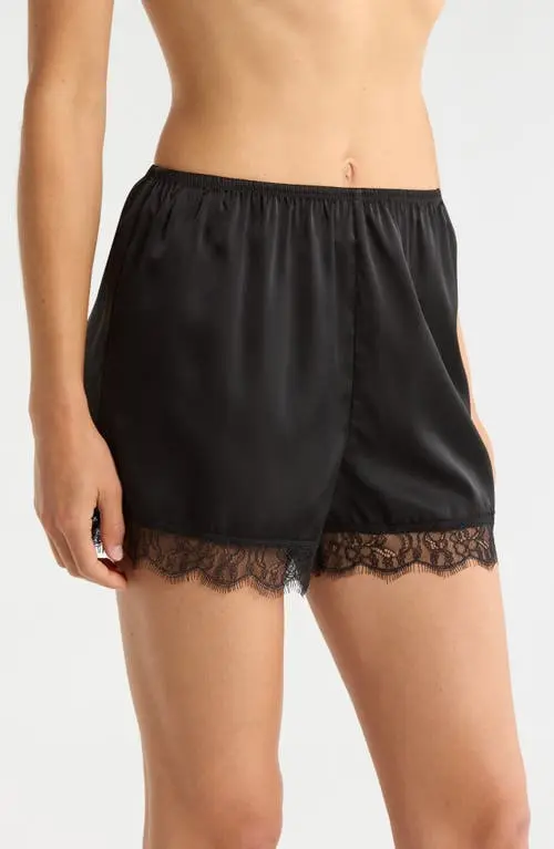 Nordstrom Scalloped Lace Trim Satin Tap Shorts - Black