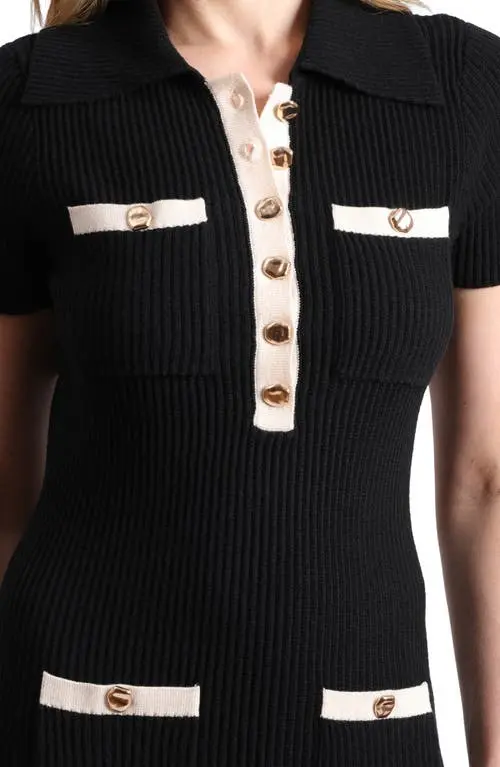 Avec Les Filles Rib Knit Polo Minidress