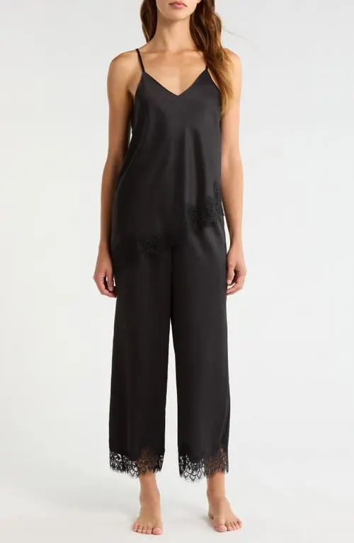 Nordstrom Lace Trim Satin Pajamas - Black