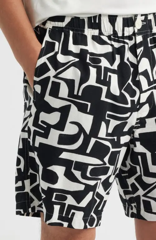 WAX LONDON Kurt Squiggle Geo Cotton & Linen Shorts