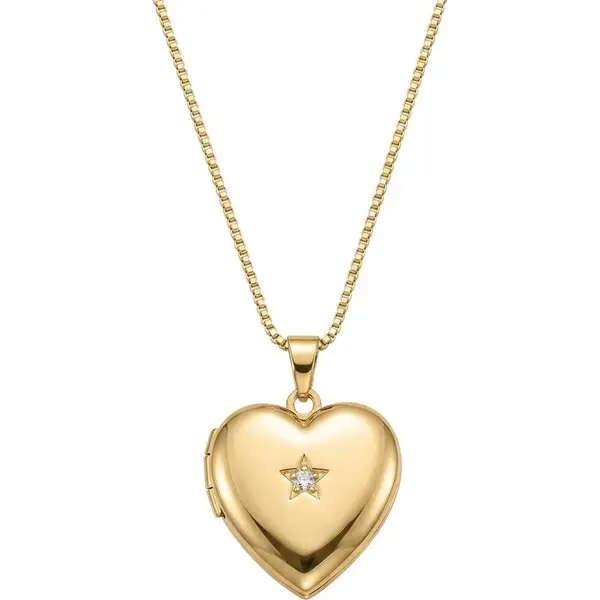Argento Vivo Heart Locket Pendant Necklace With Cubic Zirconia - Gold