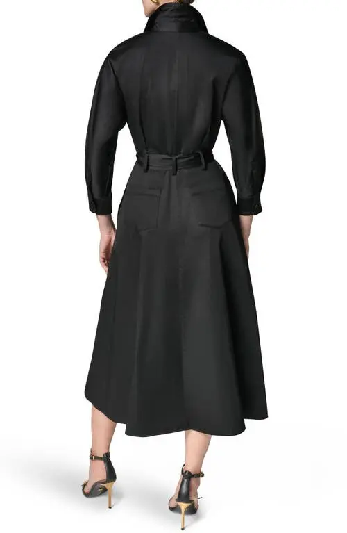 Donna Karan New York Drawstring Waist Stretch Cotton Midi Shirtdress
