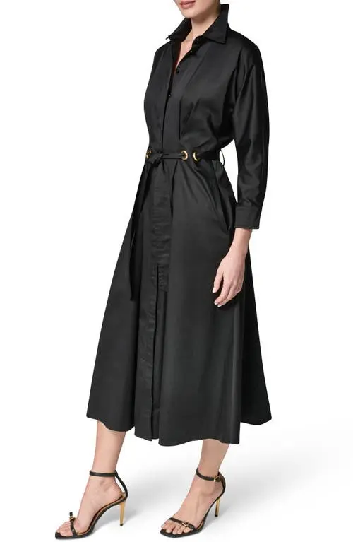 Donna Karan New York Drawstring Waist Stretch Cotton Midi Shirtdress