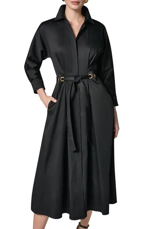 Donna Karan New York Drawstring Waist Stretch Cotton Midi Shirtdress