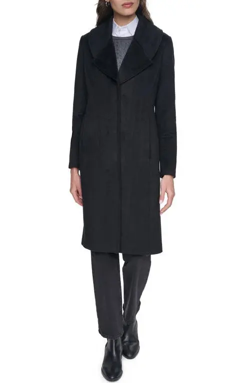 Cole Haan Oversize Collar Wool Blend Coat - Black