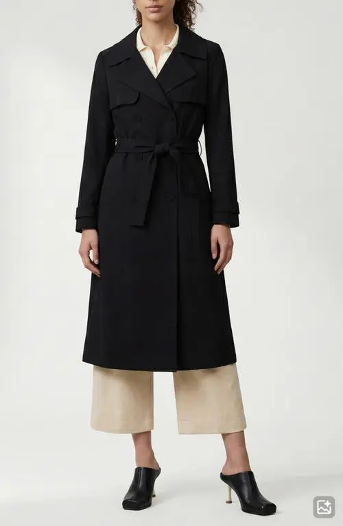 NOIZE Evelin Tie Waist Water Repellent Coat - Black