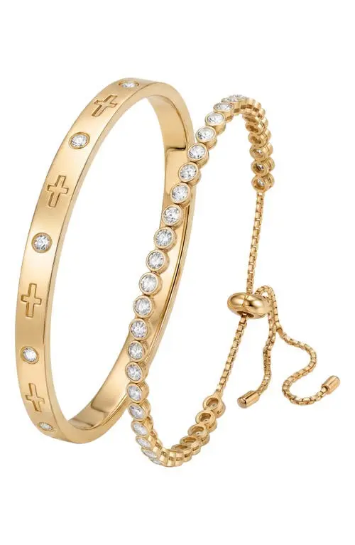 Argento Vivo Tennis Cross & Coin Pendant Bracelet Set - Gold