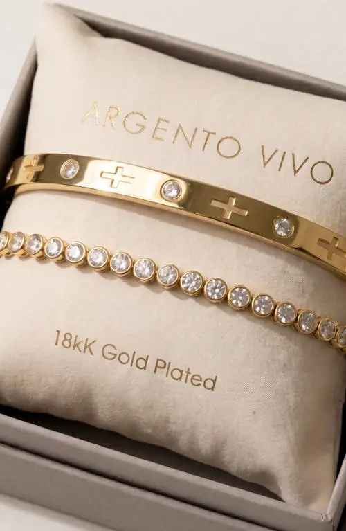 Argento Vivo Tennis Cross & Coin Pendant Bracelet Set