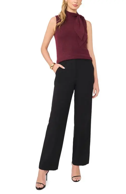 Vince Camuto Tie Neck Rib Sleeveless Sweater - Earth Red
