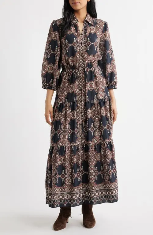 Julia Jordan Mixed Paisley Long Sleeve Shirtdress - Black Multi