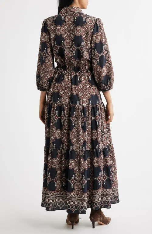 Julia Jordan Mixed Paisley Long Sleeve Shirtdress