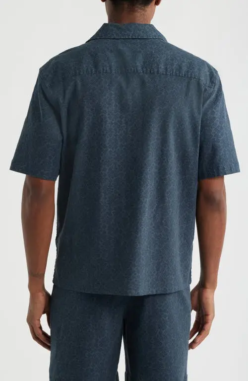 OPEN EDIT Stretch Linen Blend Camp Shirt - Navy Eclipse Geo