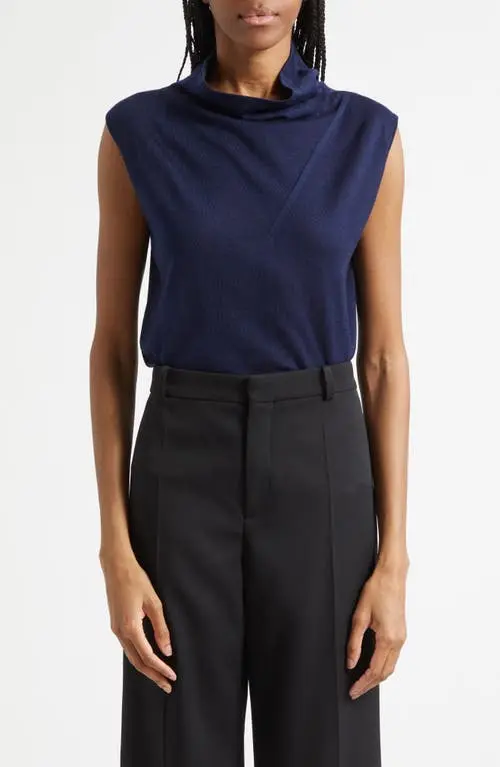 REISS Honey Cowl Neck Sleeveless Wool Sweater - Navy