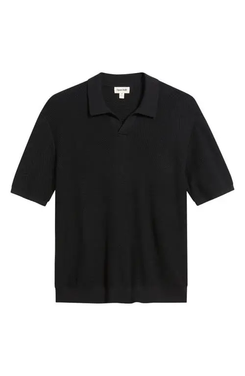 OPEN EDIT Diagonal Stitch Short Sleeve Polo Sweater - Black