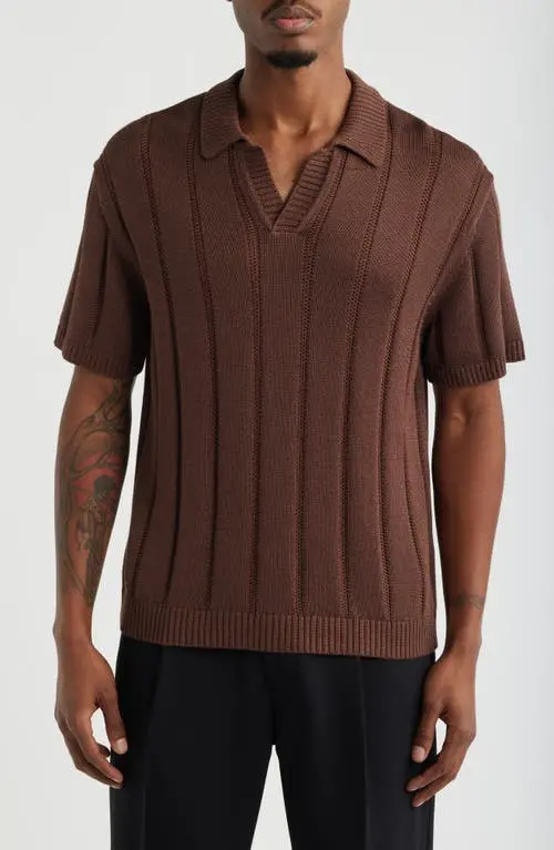 OPEN EDIT Boxy Short Sleeve Polo Sweater - Brown Rock
