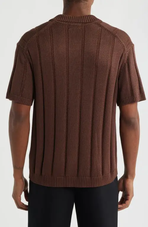 OPEN EDIT Boxy Short Sleeve Polo Sweater - Brown Rock