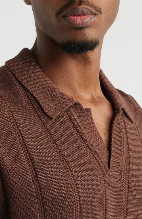 OPEN EDIT Boxy Short Sleeve Polo Sweater - Brown Rock