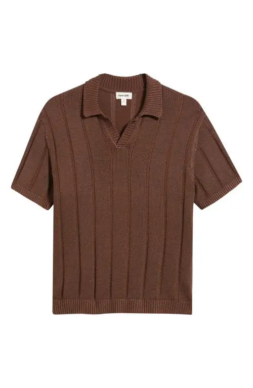 OPEN EDIT Boxy Short Sleeve Polo Sweater - Brown Rock