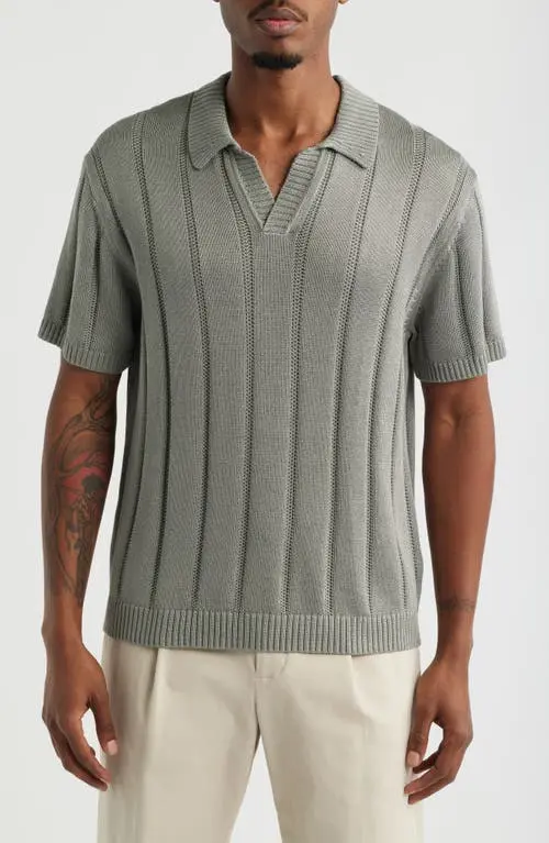 OPEN EDIT Boxy Short Sleeve Polo Sweater - Grey Fossil