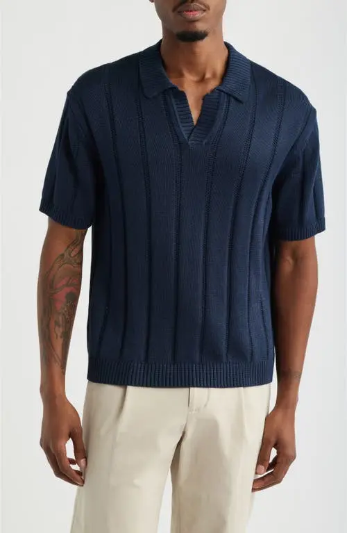 OPEN EDIT Boxy Short Sleeve Polo Sweater - Navy Eclipse