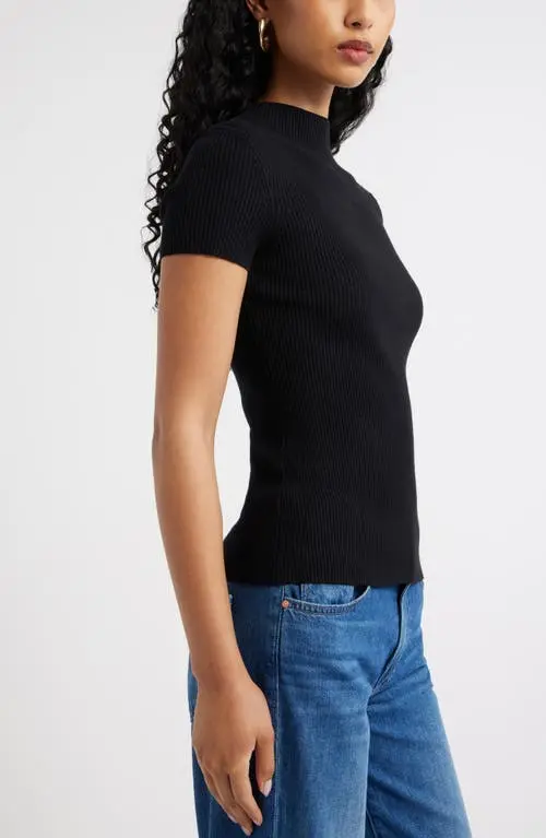 OPEN EDIT Rib Knit Mock Neck Sweater - Black