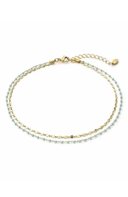 Argento Vivo Layered Beaded Anklet - Gold/turquoise