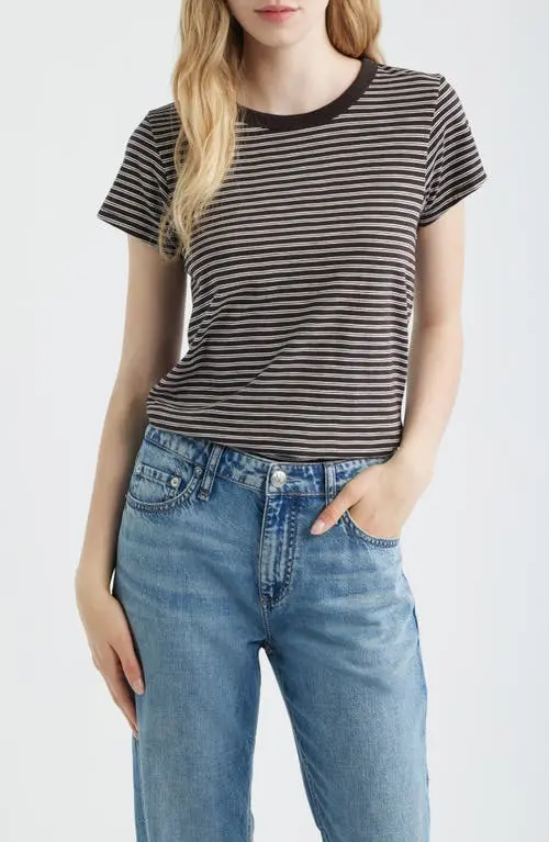 Rag & Bone The Stripe Organic Pima Cotton Slub T-shirt - Chocolate Multi