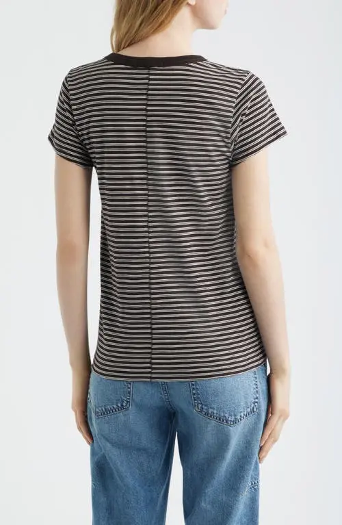 Rag & Bone The Stripe Organic Pima Cotton Slub T-shirt - Chocolate Multi