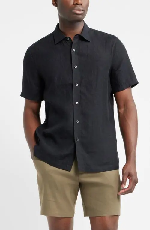 Nordstrom Short Sleeve Linen Button-up Shirt - Black