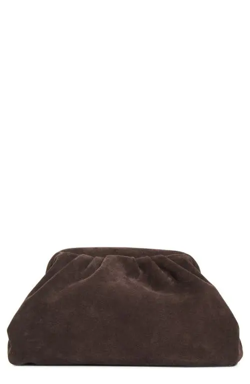REISS Large Mia Suede Frame Clutch - Chocolate