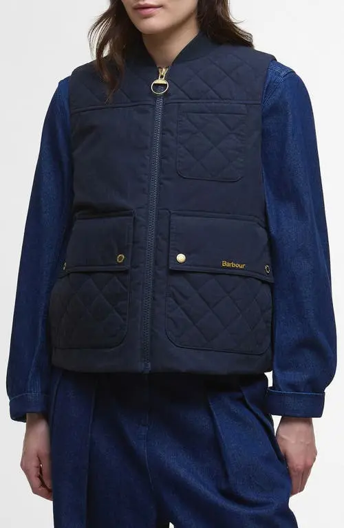 Barbour Theodora Quilt Trim Cotton & Nylon Vest - Dark Navy