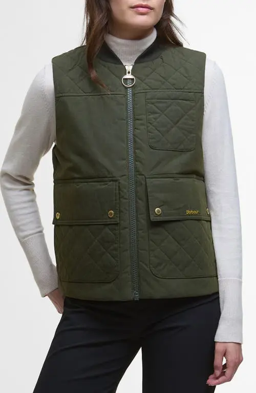 Barbour Theodora Quilt Trim Cotton & Nylon Vest - Olive