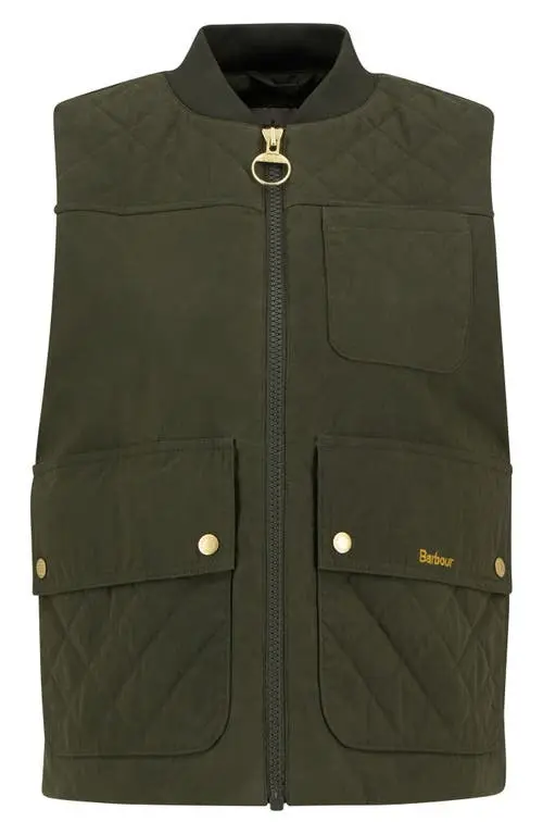 Barbour Theodora Quilt Trim Cotton & Nylon Vest - Olive