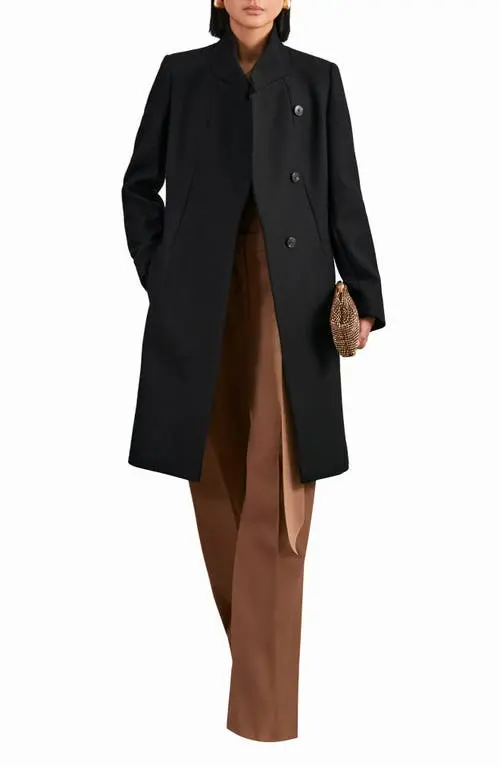 REISS Max Wool Blend Wrapover Coat - Black