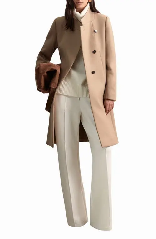 REISS Max Wool Blend Wrapover Coat - Camel