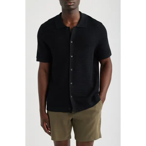Nordstrom Short Sleeve Linen & Cotton Cardigan - Black