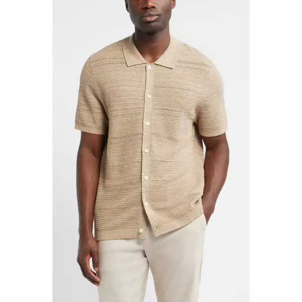 Nordstrom Short Sleeve Linen & Cotton Cardigan - Camel