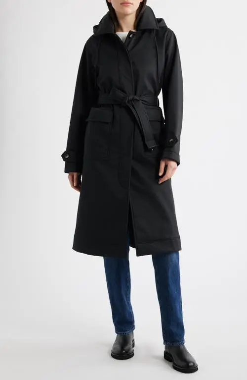 Bernardo Belted Hooded Raincoat - Black