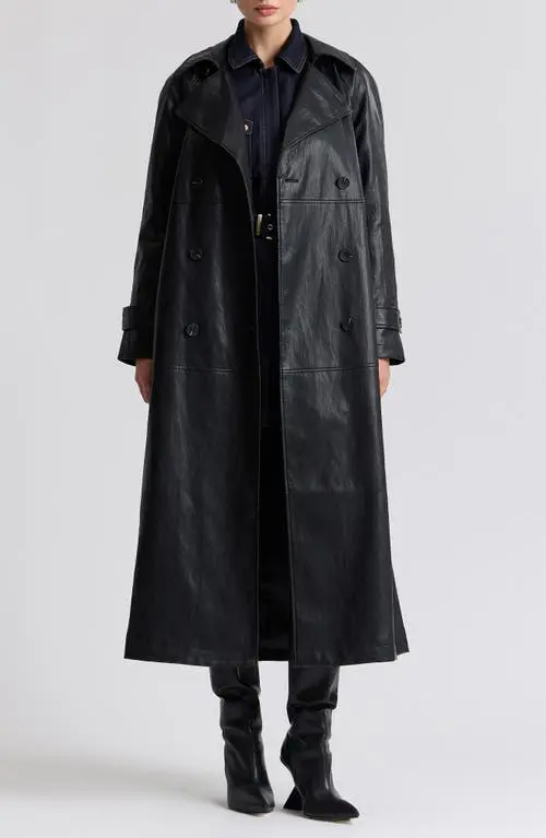 Avec Les Filles Oversize Raglan Faux Leather Trench Coat - Black